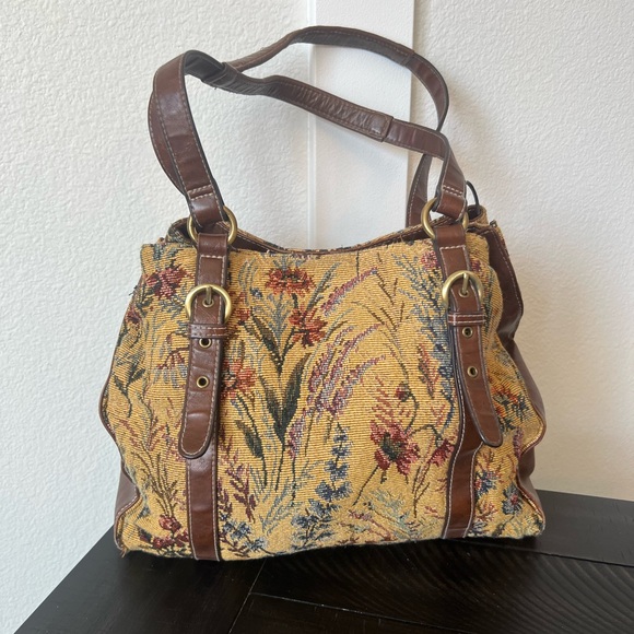 Bags | Vintage Needlepoint Tapestry Shoulder Bag Purse With Brown ...